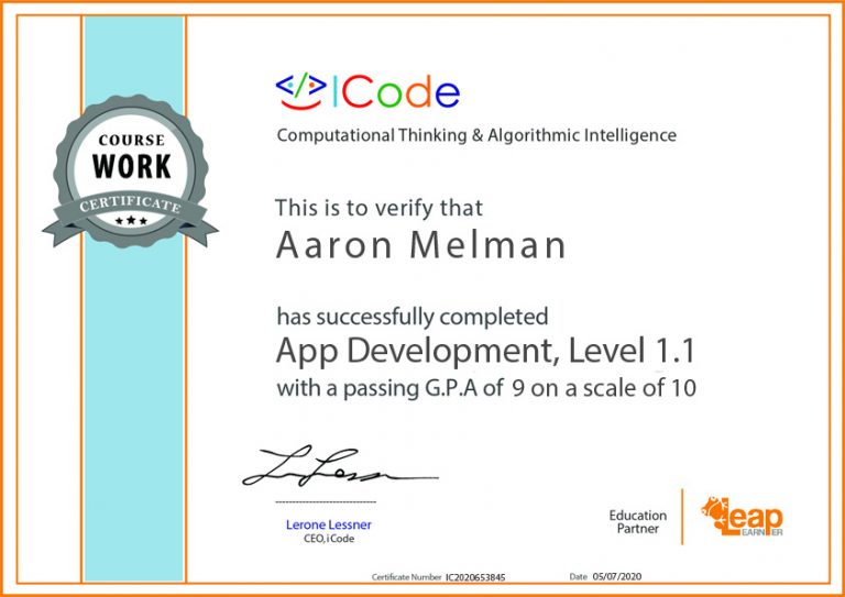 Sample ICode Certificate – iCode